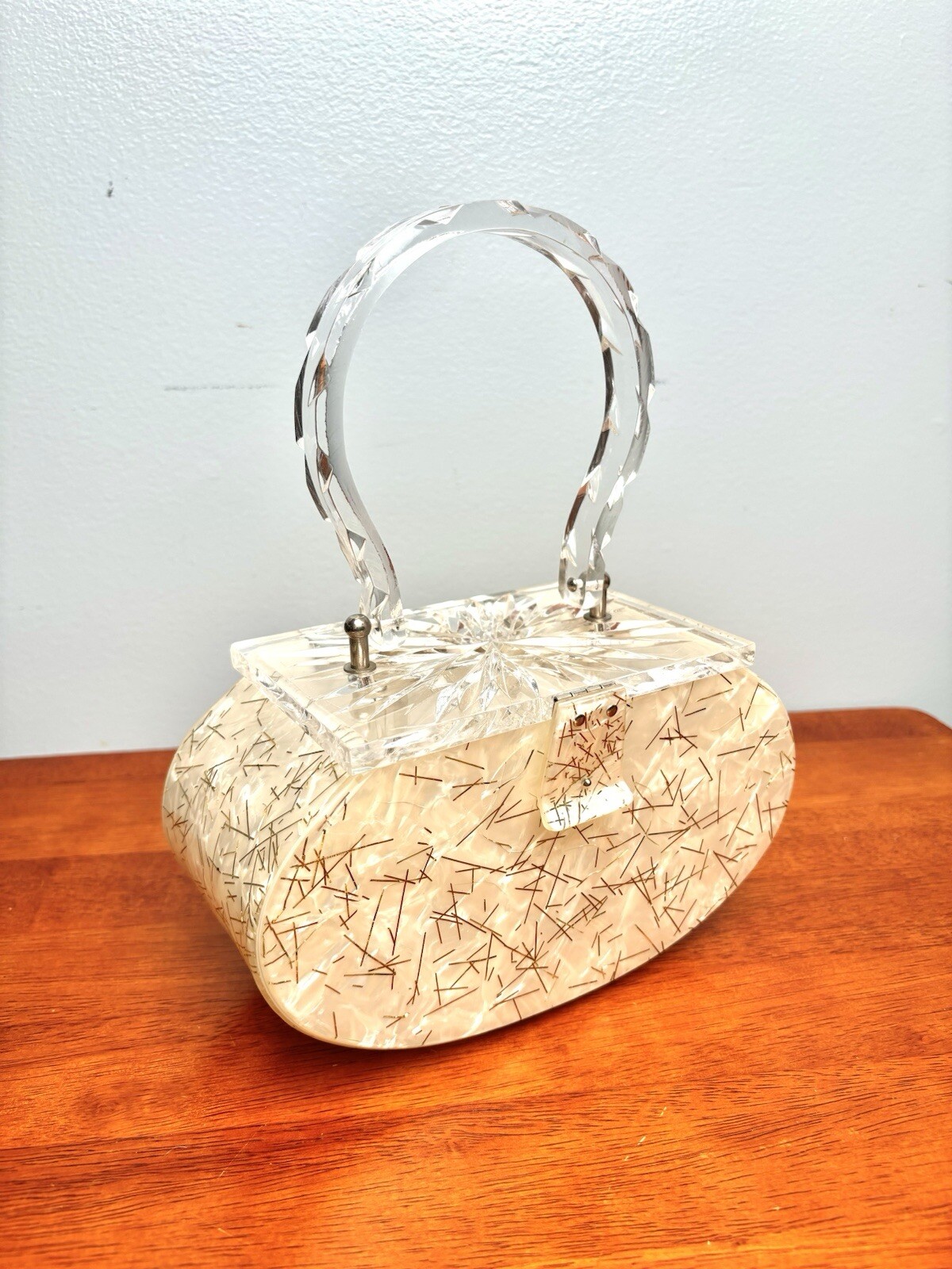 Vintage GILLI LUCITE Handbag Box Purse Gold Confetti… - Gem
