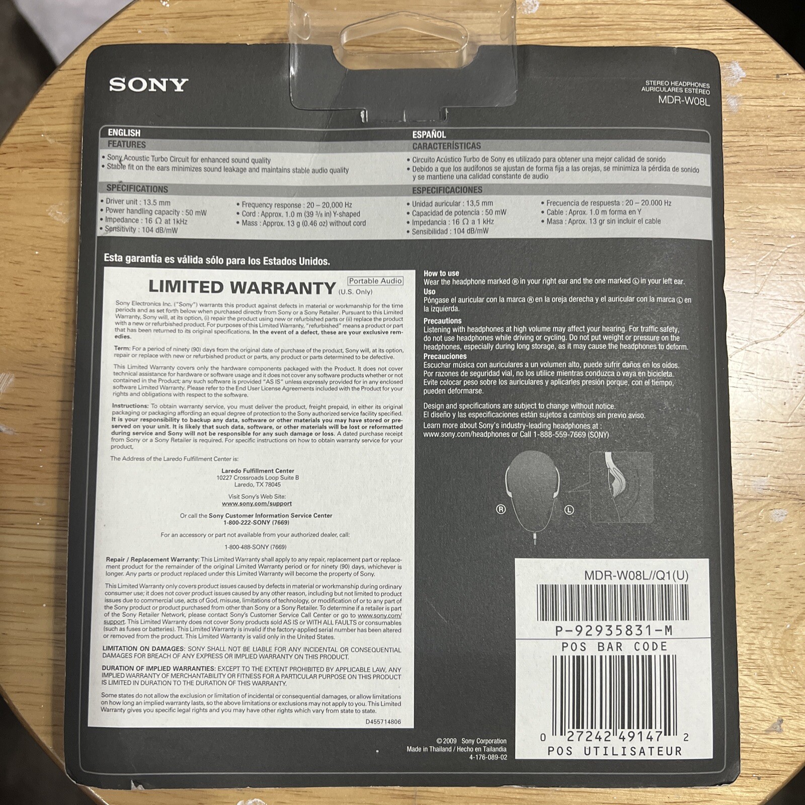 Sony MDR-W08L Headband Headphones - Black for sale online | eBay