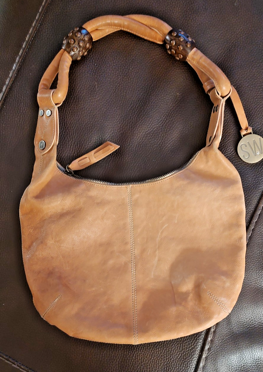STUART WEITZMAN Caramel Brown Leather Handbag Purse w… - Gem