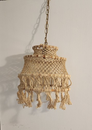 Vintage Retro Handcrafted MACRAME Swag Hanging Lamp w/Rings & Long ...