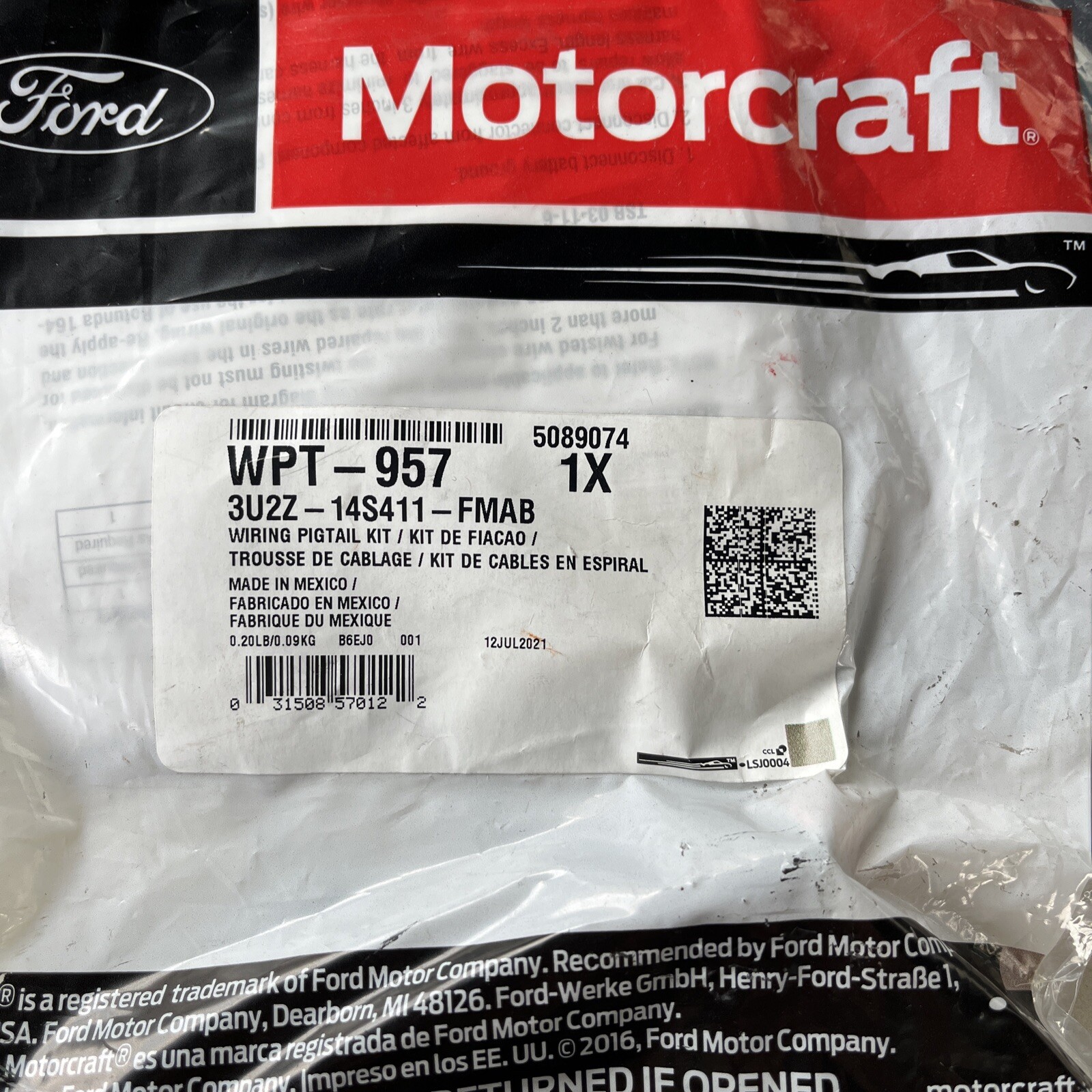 Motorcraft Ford Wiring Pigtail Kit Part Number - WPT-957 / 3U2Z-14S411 ...