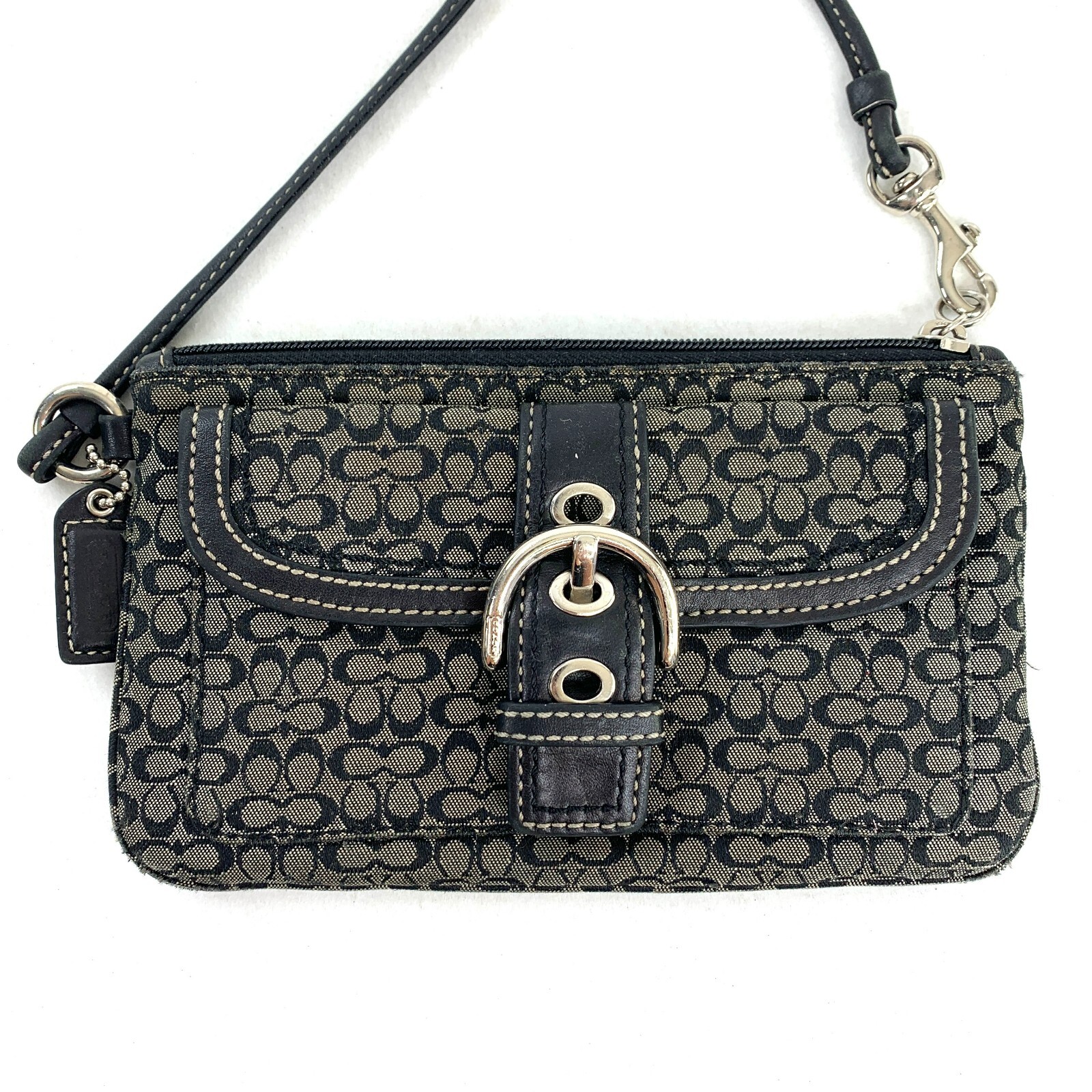 Coach Black Grey Signature Jacquard Buckle Flap Wrist… - Gem