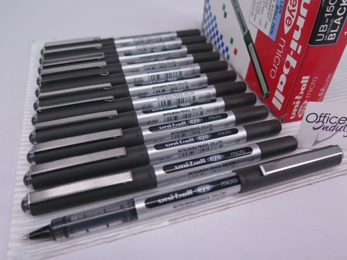 12 BLACK Uni-ball UB150 Eye Micro Pen 0.5mm S/Steel Tip Capped UB150BK ...