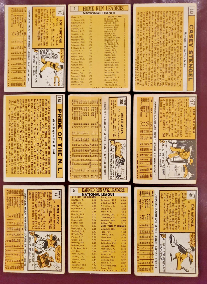 1963 Topps HOF Lot (9) Mays Aaron Koufax Musial Banks Yaz Gibson MORE! L/M Gr | eBay