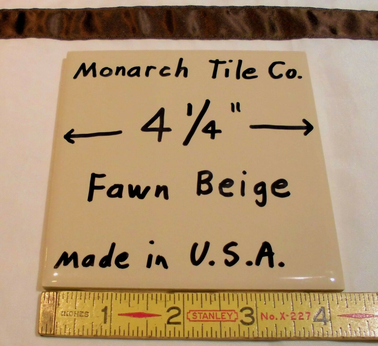 1 pc. Glossy Ceramic Tile *Fawn Beige* 4-1/4" by Monarch Tile Co. U.S.A ...