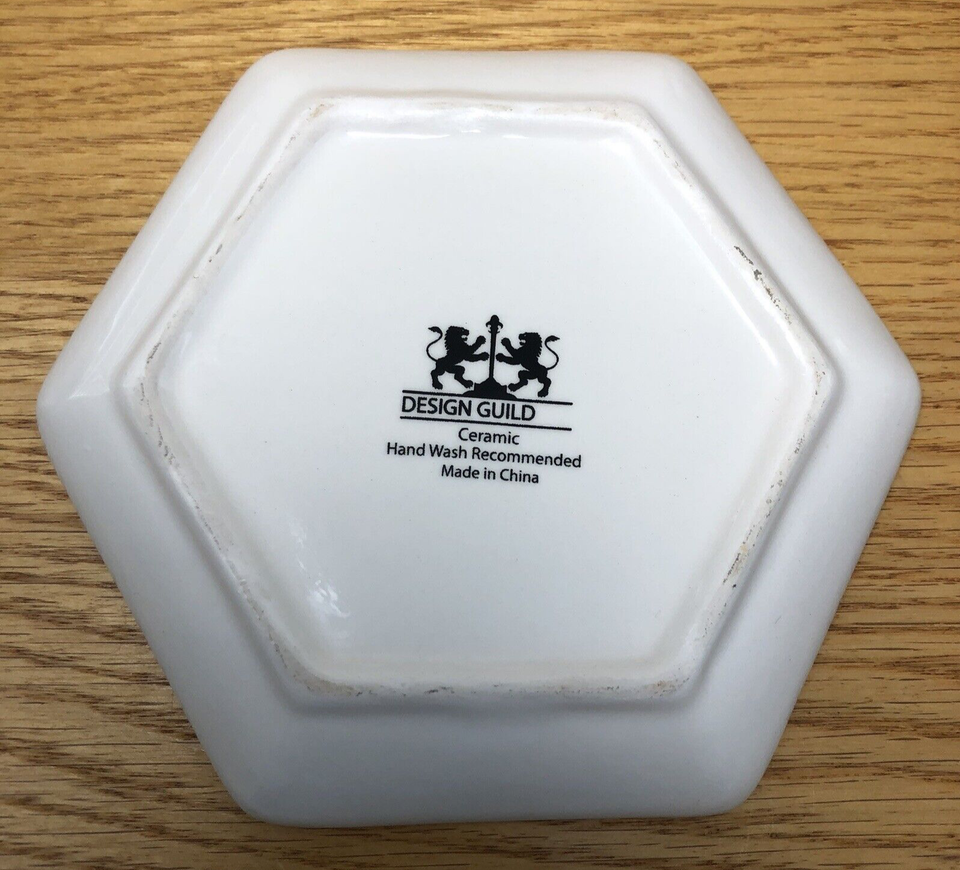 Design Guild Ceramic Jewelry Trinket Dish 5" Hexagon Tray - Gold Trim ...