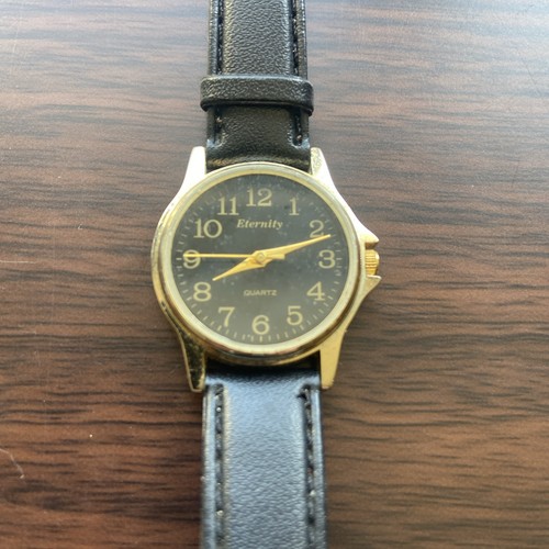 Eternity Women's Watch Gold Stainless Steel Leather Black Quartz - New ...