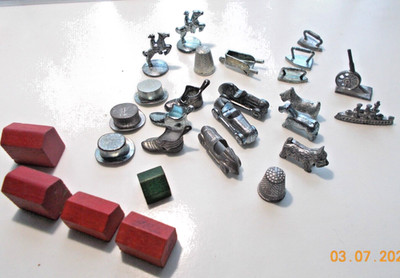 Lot of 30 Metal Monopoly Player Tokens +4 Wood Hotels + 1 Wood House ...