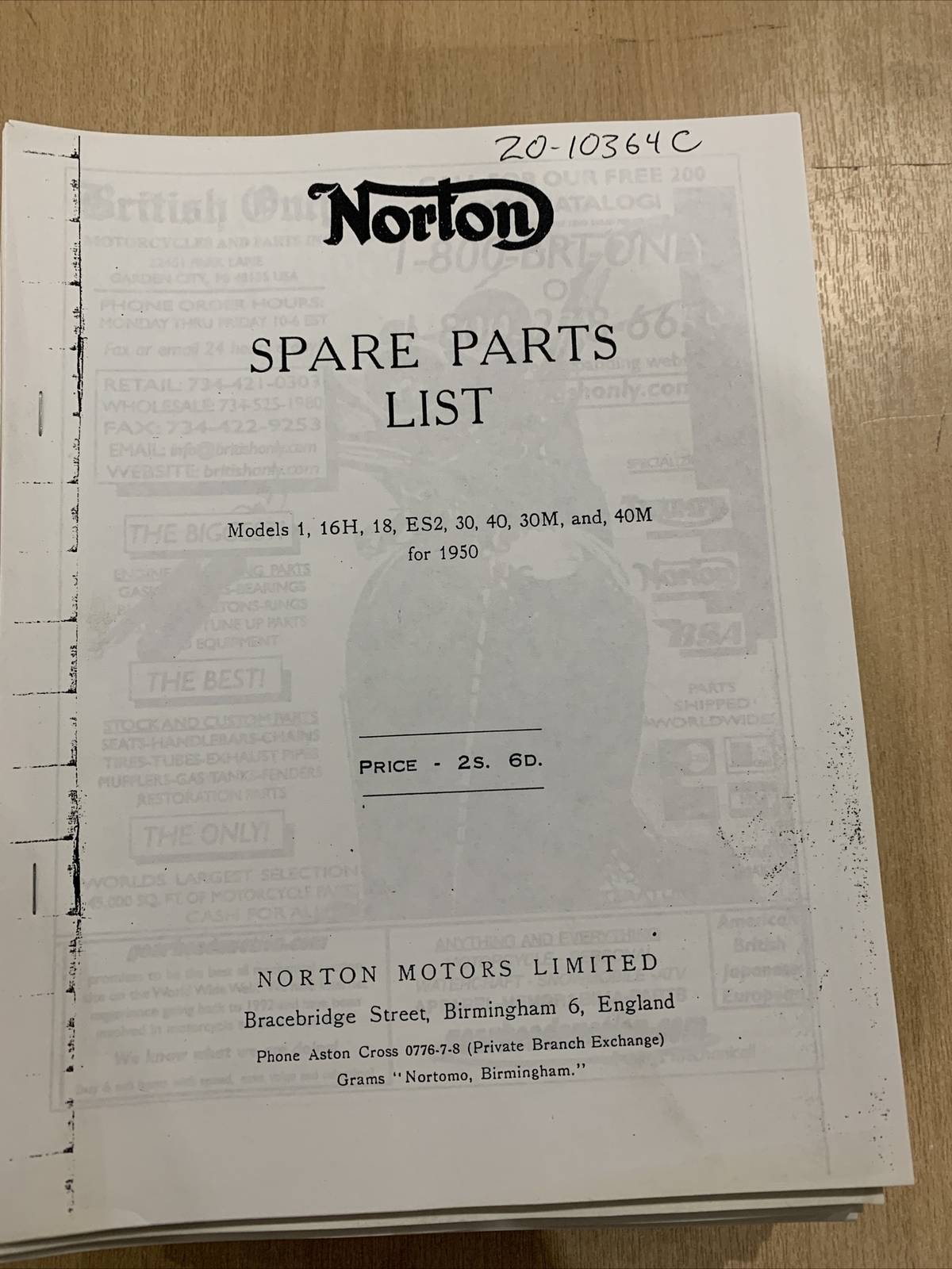 norton spare parts list model 1 16h es2 30 50 30m 40m 1950 20-10364c | eBay