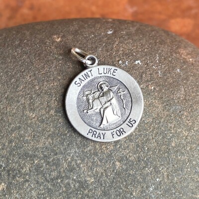 Sterling Silver Antiqued St Luke Patron Saint of Doctors Medallion ...