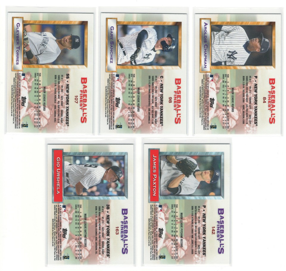 (5) 2020 Topps Baseball's Finest Flashbacks Yankees Lot Torres Sanchez ...