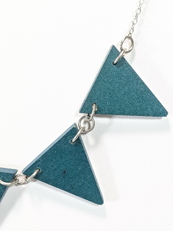 Silver Tone Teal Blue Wooden Triangle Geometric Necklace | eBay