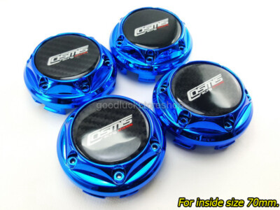 Center Caps Hub Blue Chrome Cover Alloy wheels Size Inside 70mm. Cosmis ...