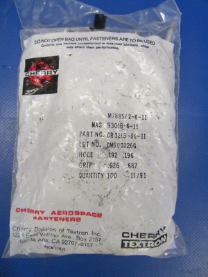 Cherry Max Rivets CR3213-06-11 / CR3213-6-11 Bag of 100 NOS (0119-364 ...