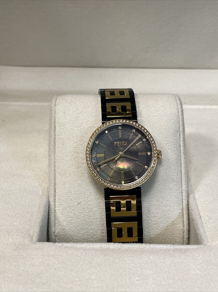 Forever Fendi 29mm Watch with FF Logo Bracelet, Black MOP Forever Fendi 29mm Watch with FF Logo Bracelet, Black MOP