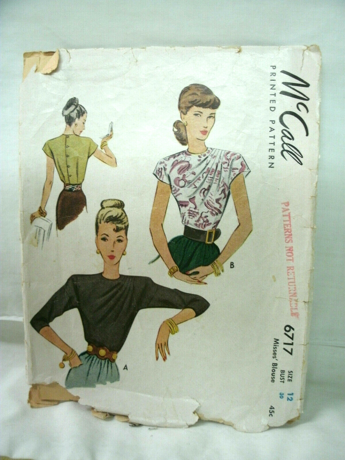VTG 1945? McCALL'S Pattern--#6717--Ms Blouse-Drape Front--Sz.12/B30 | eBay