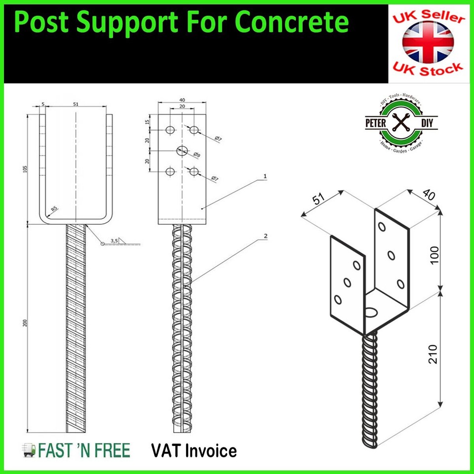 Galvanised ("U" Shape Pin) Post Fence Foot Anchors Thick:4mm 4 Sizes 46 ...