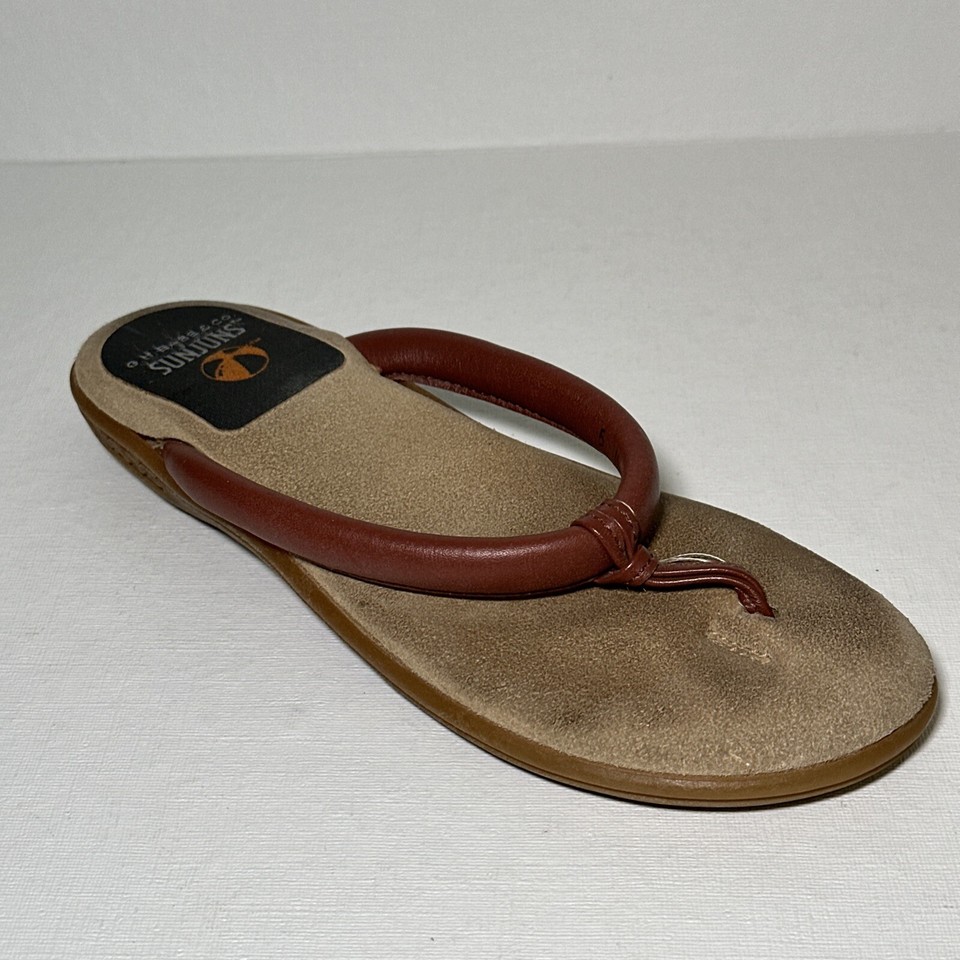 VTG G.H. Bass & Co Sunjuns Womens Strappy Flat Sandals BROWN Leather THONGS 5M 5 | eBay