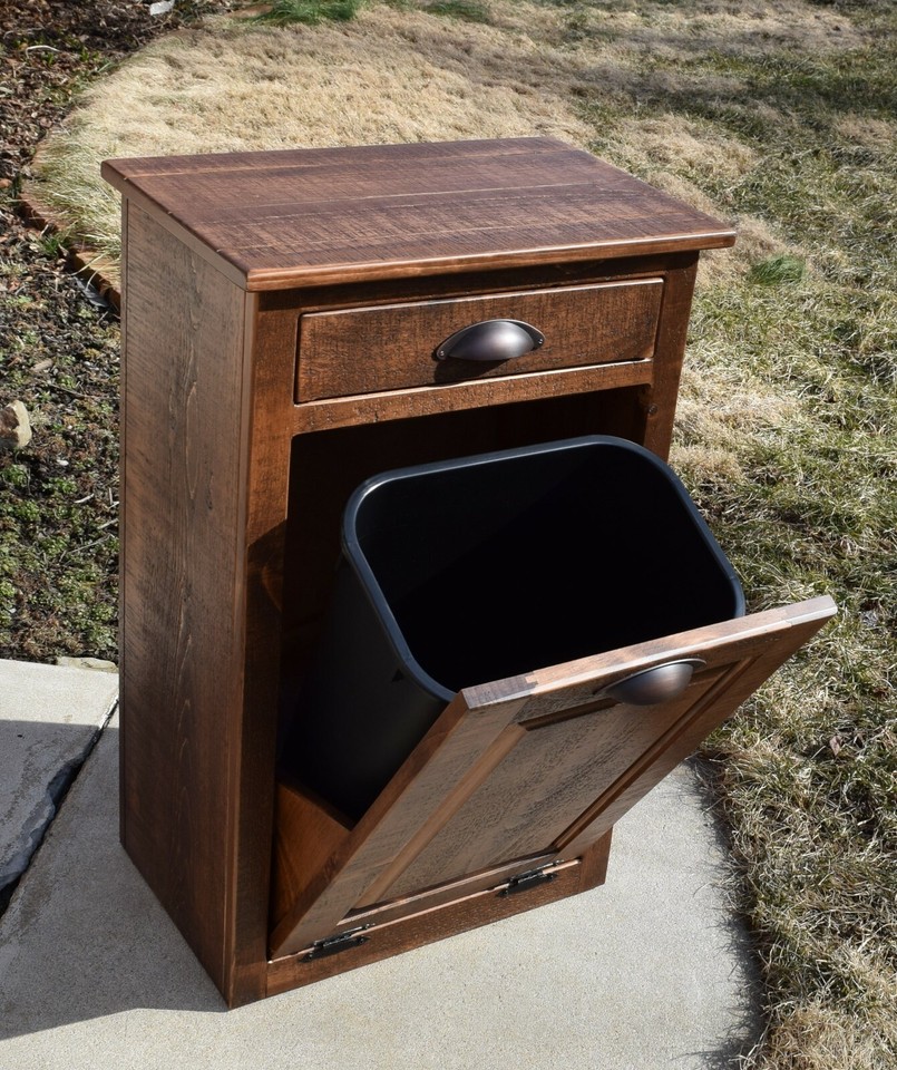 Tilt Out Trash Bin Primitive finish Amish Handmade Pine wood with 10 ...