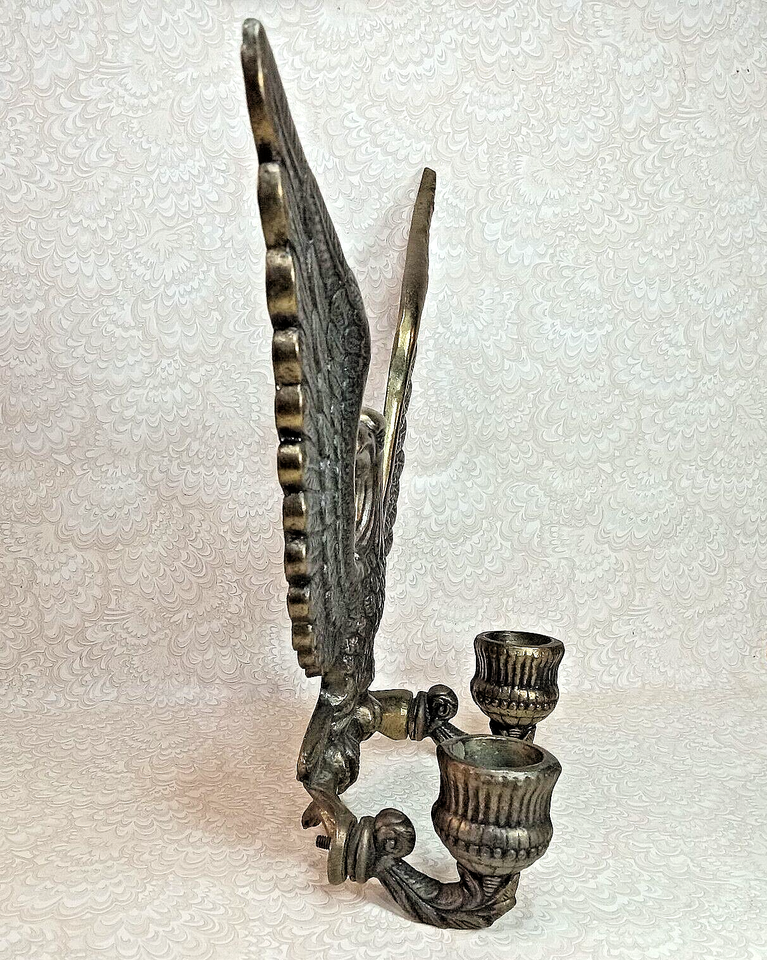 Vintage Brass American Bald Eagle Two Light Candlestick Holder Wall ...