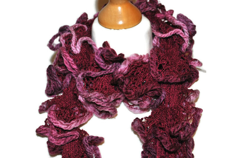 Boho Ruffle Frilly Retro Knit Long Scarves 3 Colours - Brown Green ...