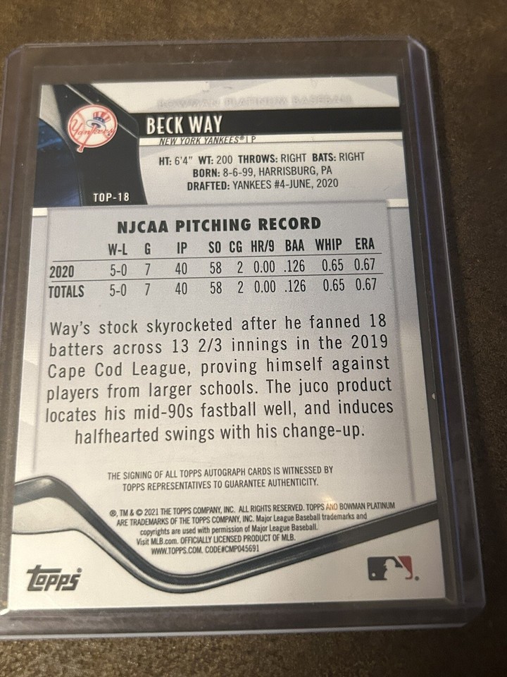 Beck Way AUTO RC 2021 Bowman Platinum | eBay