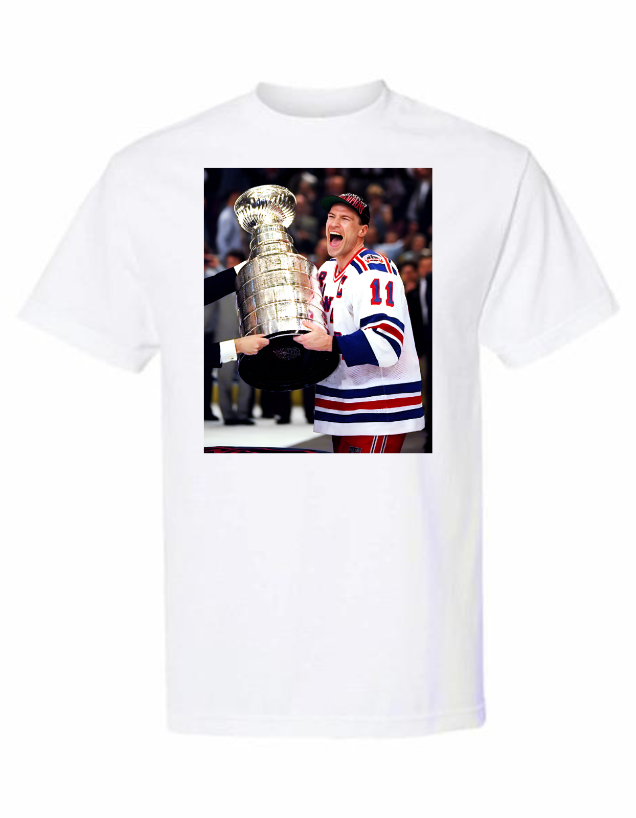 NHL 1993 -94 New York Rangers Mark Messier with Cup Graphic Printed T ...