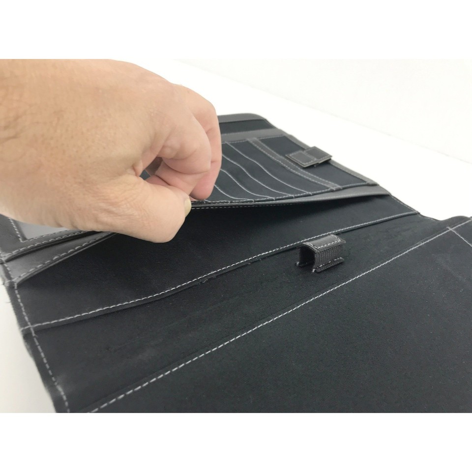 Leeds Black Leather Portfolio Folder Organizer Business Padfolio Zipper ...