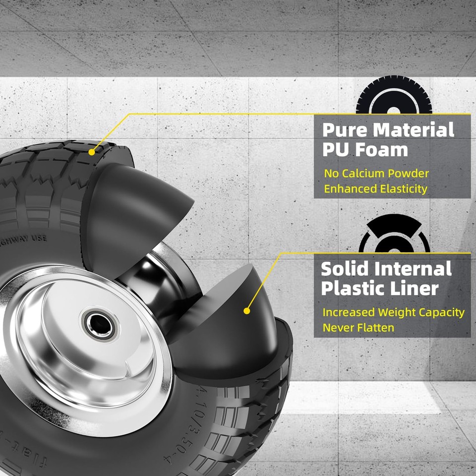 4Pack 4.10/3.50-4 Tire &Wheel Flat Free, 10In Solid Tire with 5/8”Axle ...