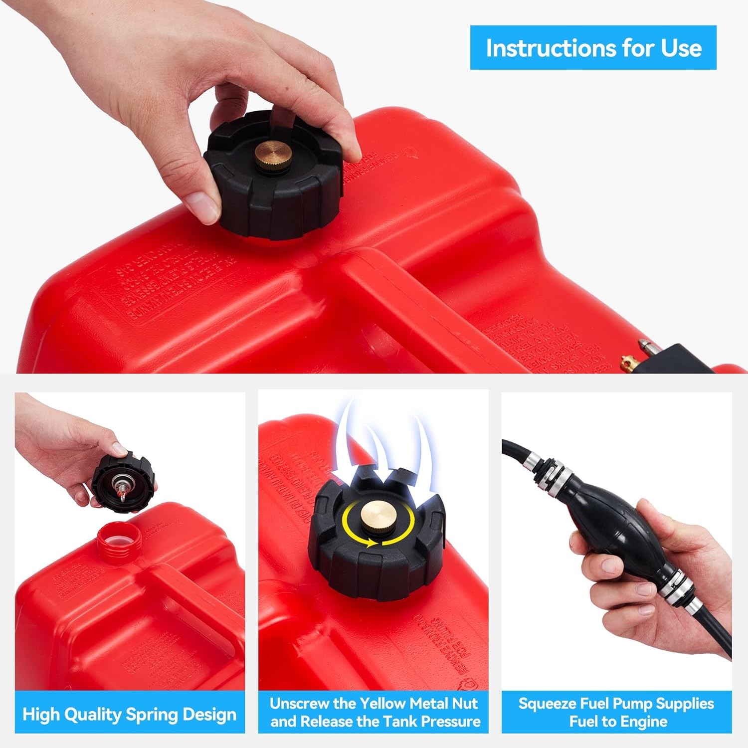 3 Gallon 12L Portable Marine Tank External Fuel Tank Outboard Boat ...