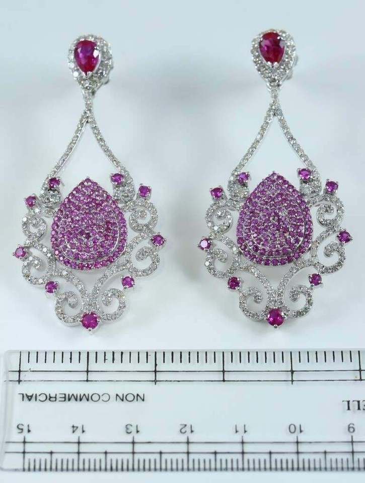 Genuine Chandelier Fine Pink Rubies With Shiny White CZ Wedding Women's ...