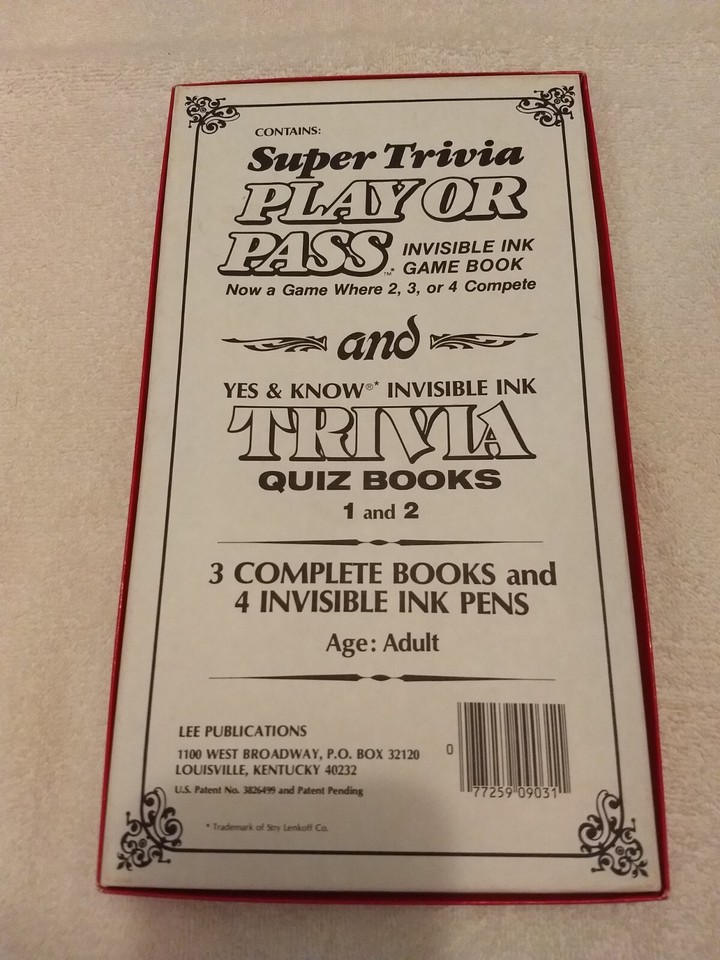 Vintage Super Trivia Play or Pass Invisible Ink Pen/Trivia Book Game ...
