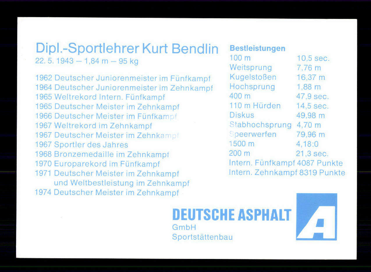 Kurt Bendlin Autogrammkarte Original Leichtathletik + A 213709 | eBay.de