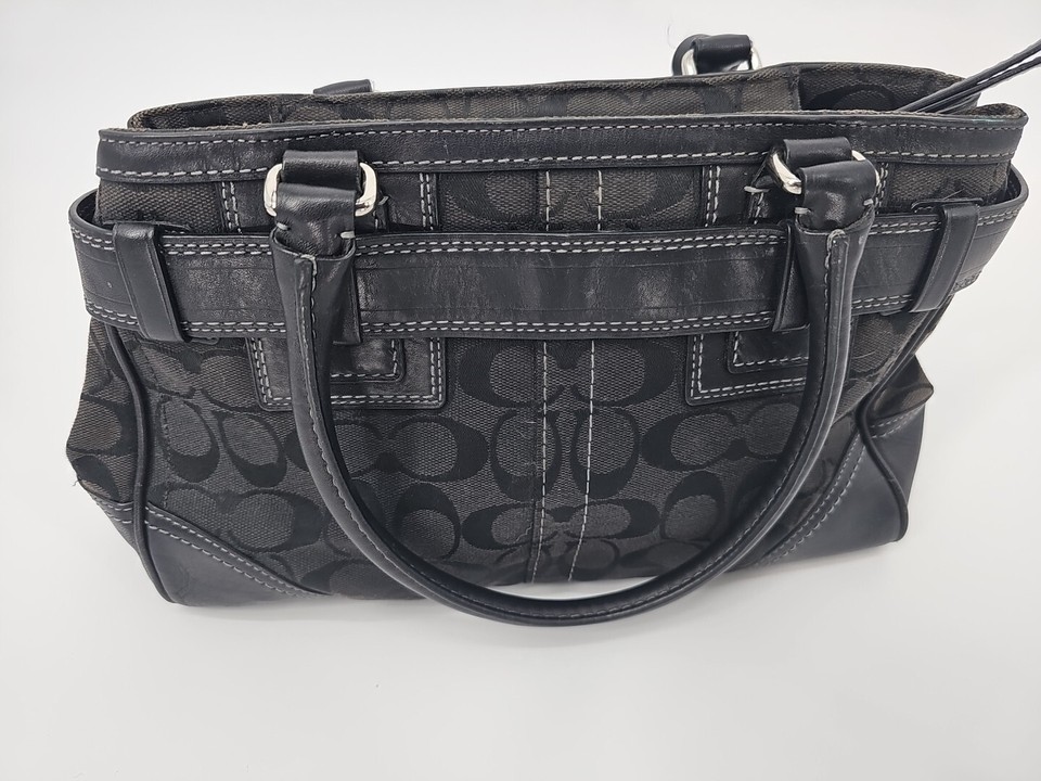 COACH Signature Hampton Belted Monogram Hand Bag Black SATCHEL Braided ...