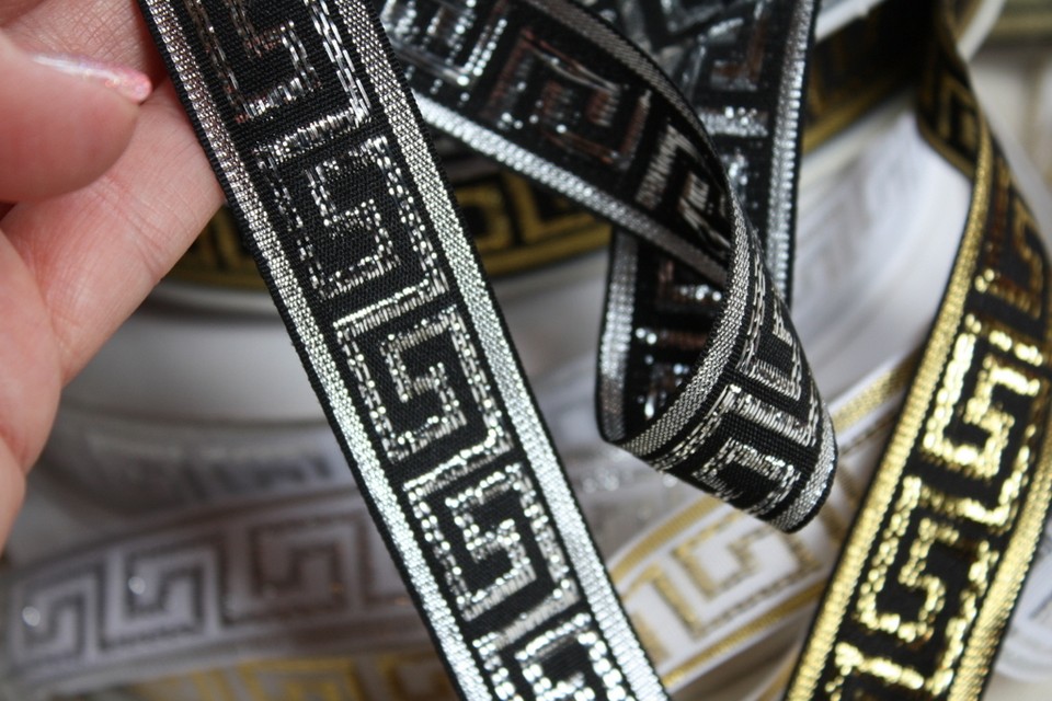 Greek key fabric trim very metallic sold by the yard 1 inch wide | eBay