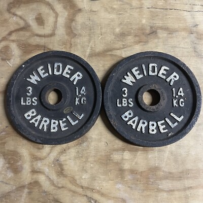 Set Of 2 3# Vintage Weider Barbell Dumbell Iron Weight Plates 1 ...