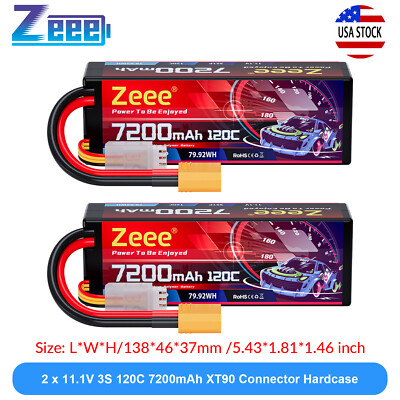 2x Zeee 3S LiPo Battery 7200mAh 11.1V 120C XT90 for 1/8 1/10 RC Car ...
