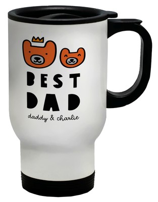 Personalised Best Dad Cartoon Teddy Bear Travel Mug Father's Day Cup ...