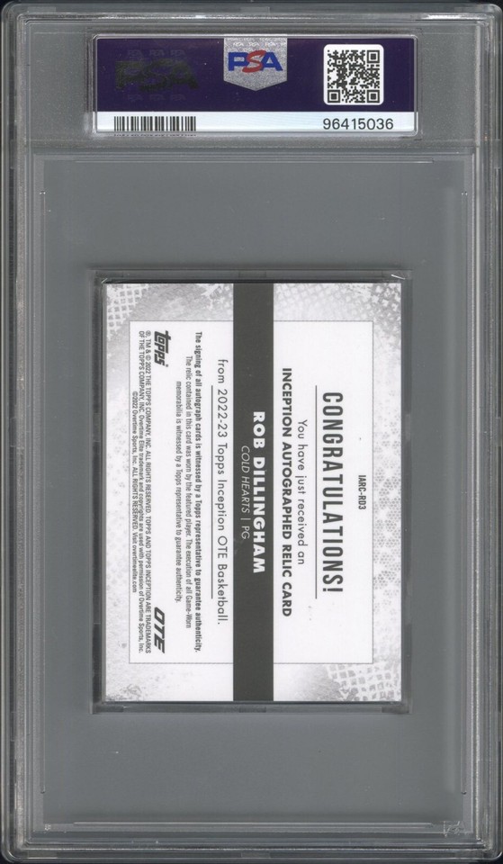 PSA 9 - ROB DILLINGHAM #/25 Auto SNEAKER Relic 2022 Topps Inception OTE ...