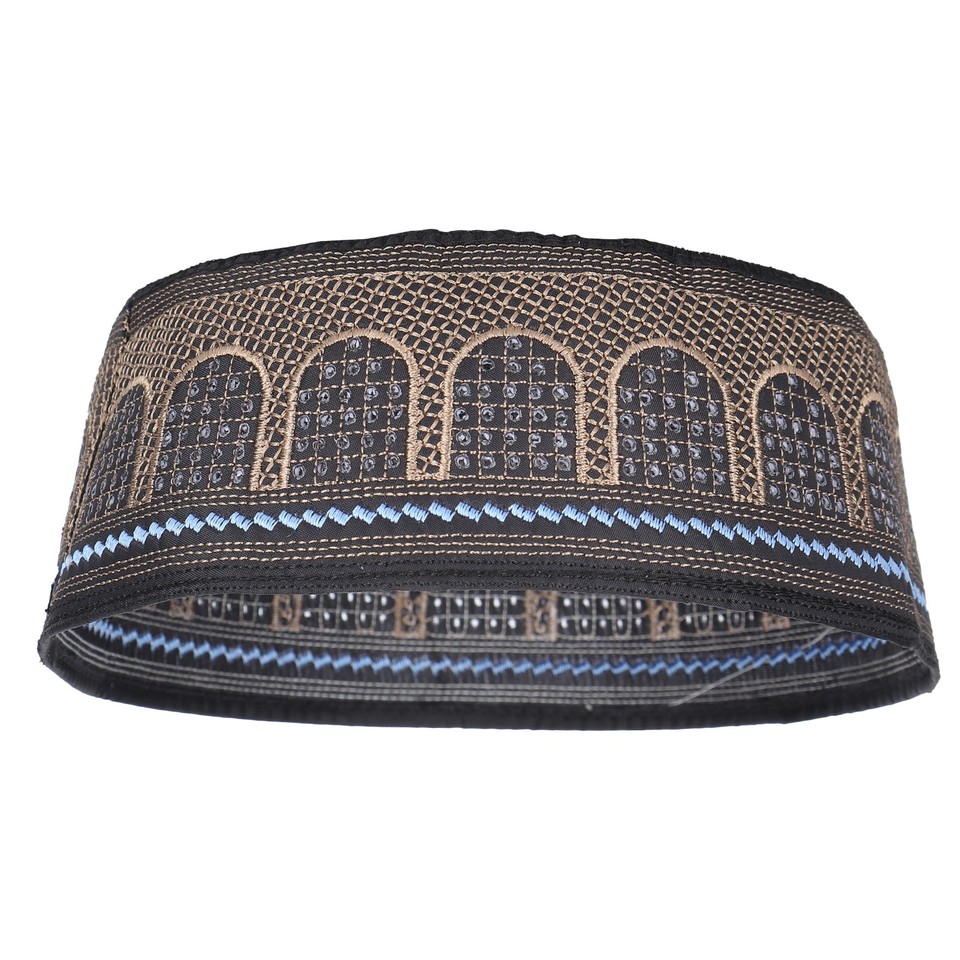 Muslim Hat Islamic Prayer Embroidery Saudi Arabia Men Headwear (Black ...