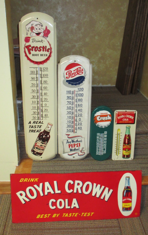 Vintage ORANGE CRUSH Soda Thermometer Tin Sign Rare Green Oval ~ WOW ...