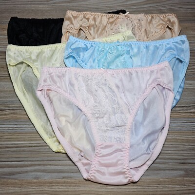 Lot of 5 Vintage Panties Slippery Nylon Sissy Lace Briefs Size 7-8 Hip ...