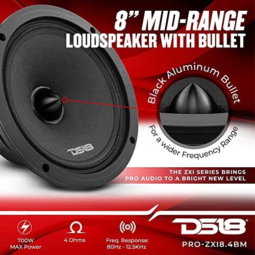 DS18 PRO-ZXI8.4BM 8 Inches Car Audio Mid-Range Loudspeaker with Bullet ...