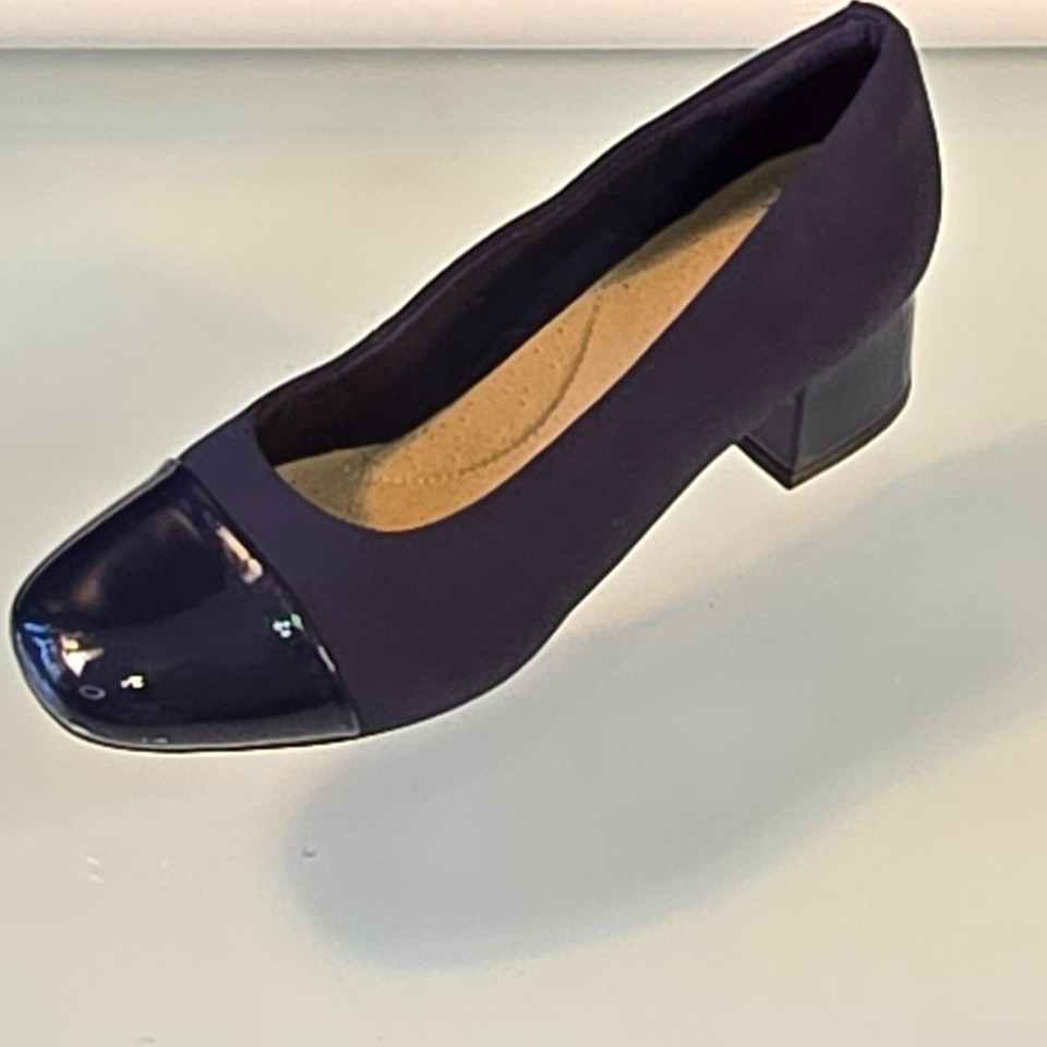 Clarks Marilyn Sara Blue Shoes Womens Sz 7.5 Fabric w Patent Leather ...