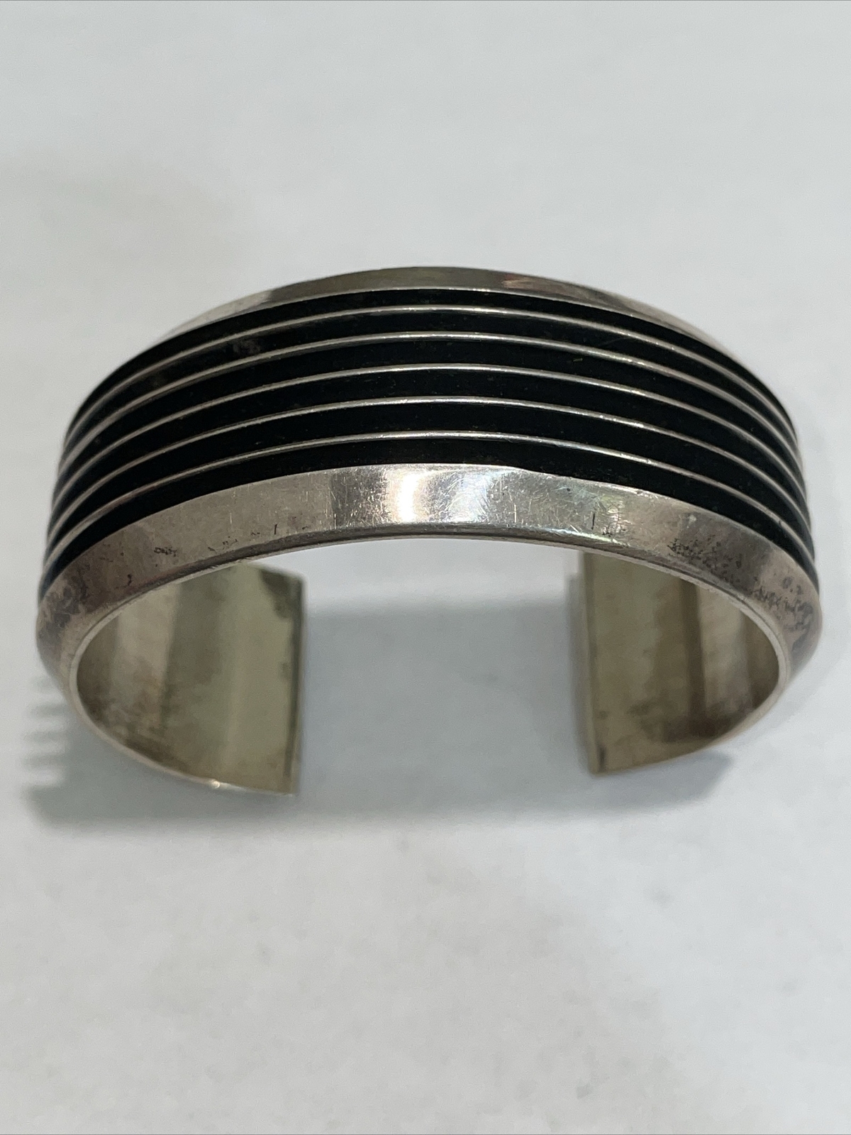 Heavy Navajo Sterling Silver Ribbed Cuff Bracelet (65… - Gem