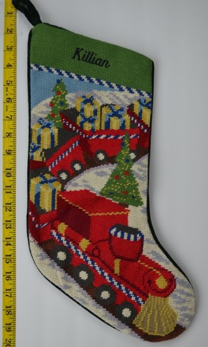 LANDS END Toy Train Wool Needlepoint Christmas Stocking Monogrammed ...