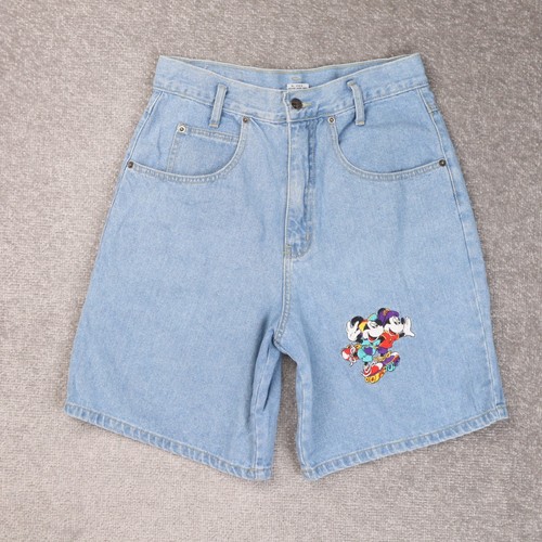 Vintage Disney Mickey Mouse Denim Shorts Stretch Embroidered Blue Size ...