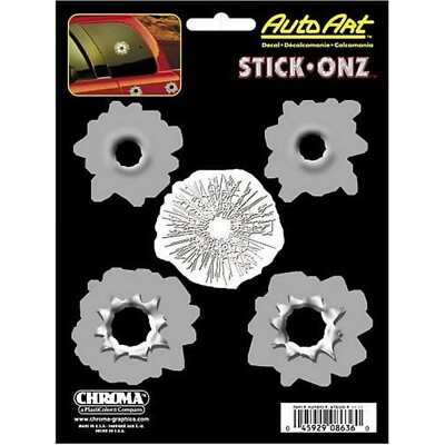 Realistic Bullet Hole Look Decals - 4 metal look & 1 glass look - Stick ...