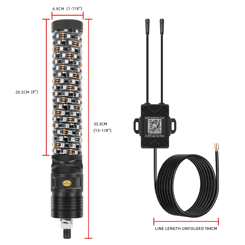2X 1FT Spiral LED Fat Whip Lights Antenna RGB Chasing For Can-am X3 RZR ...