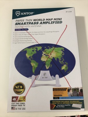 ANTOP World Map Indoor HDTV Amplified Antenna with Smartpass AT-121B 50 ...